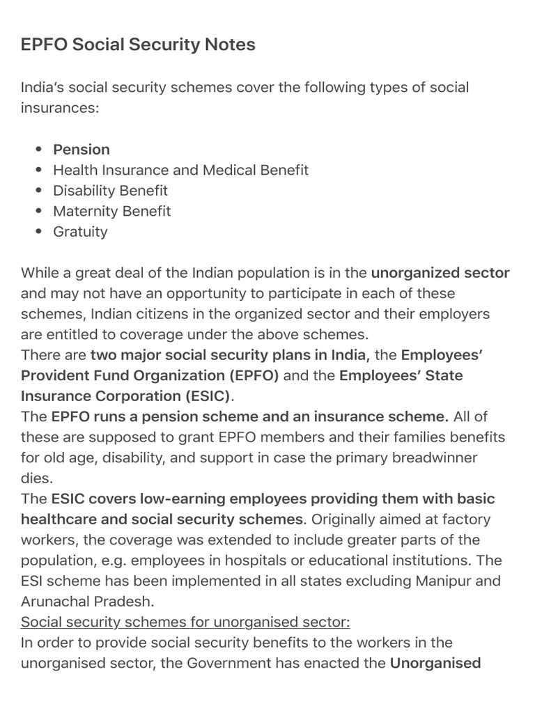EPFO Social Security Schemes in India | PDF | Welfare | Economies