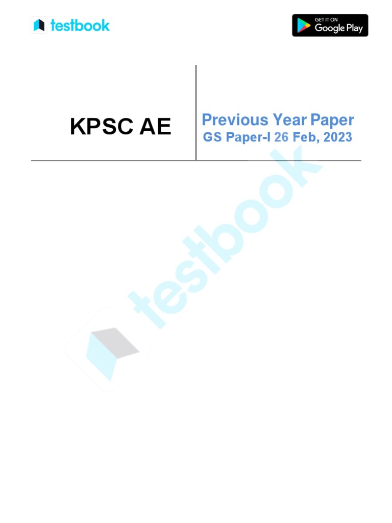 KPSC AE General Official Paper-I (Held On - 26 Feb 2023) | PDF | Water Supply | Fresh Water