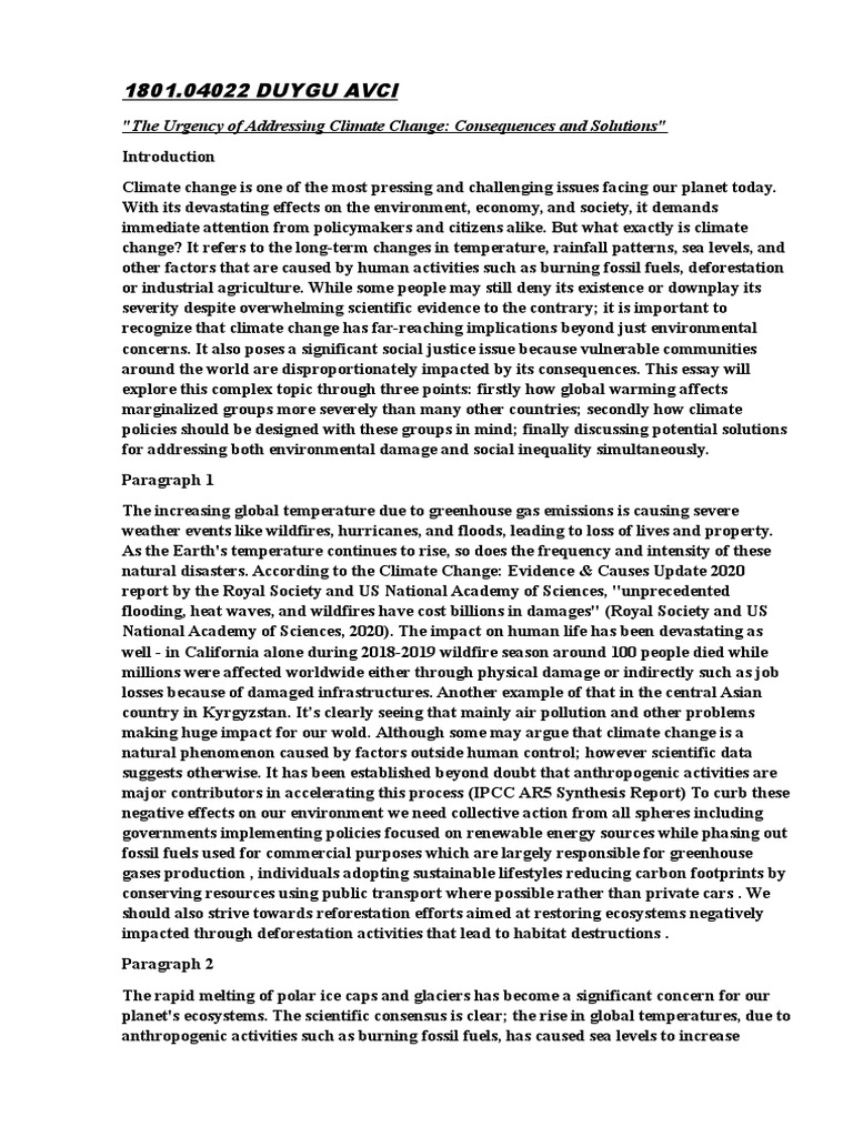 Climate Change Essay | PDF | Climate Change | Sustainability Climate Change Essay | PDF | Climate Change | Sustainability