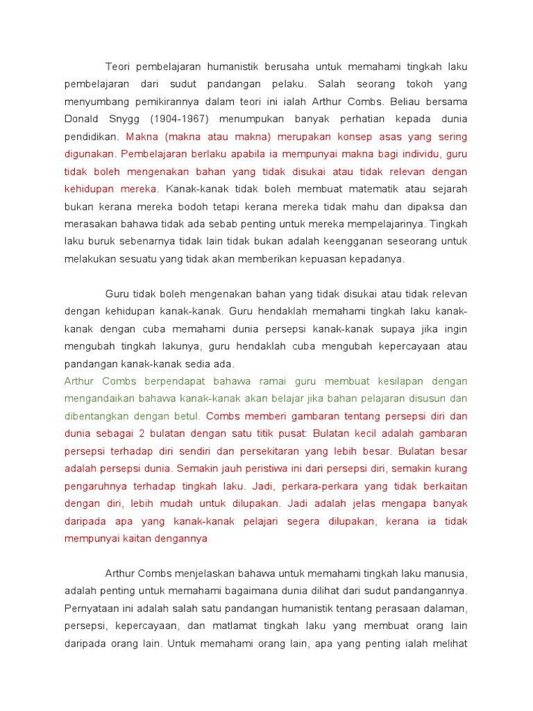 Teori Humanistik Arthur Combs dalam Pendidikan | PDF | Kesehatan Holistik