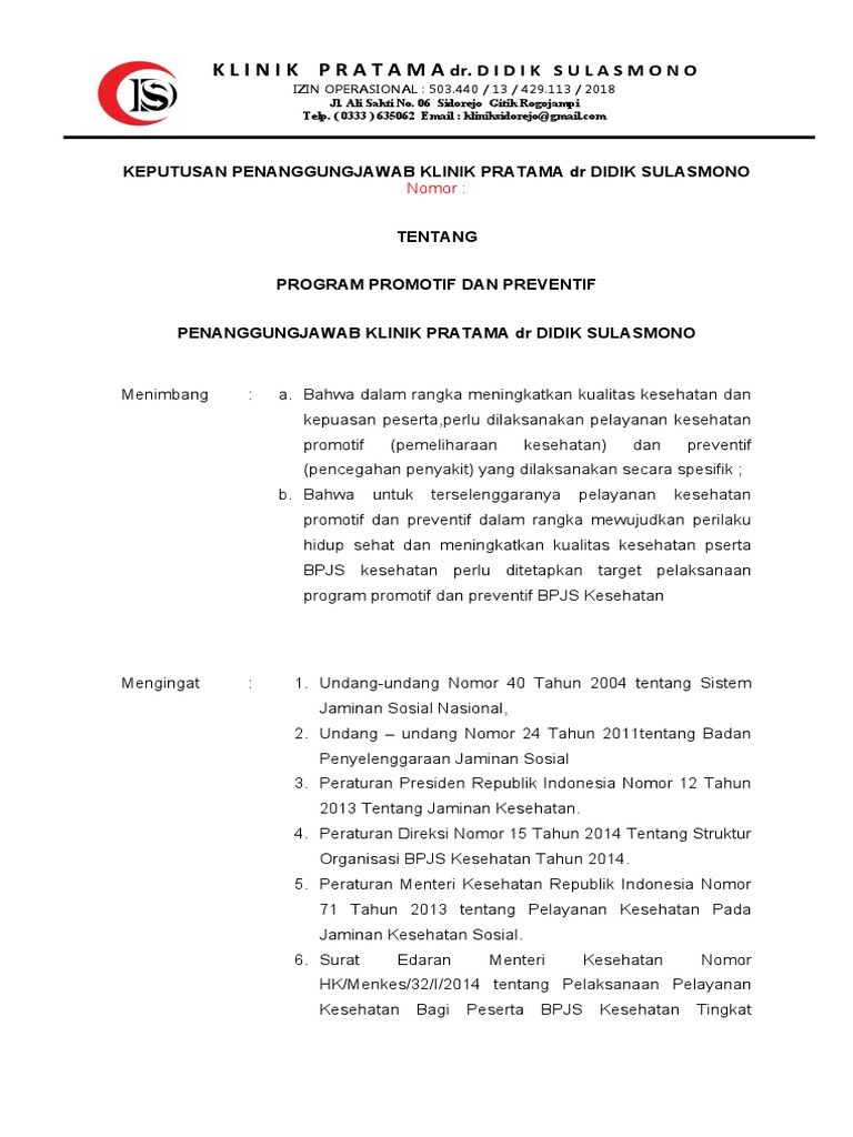 Program Kesehatan Promotif Klinik Sulasmono | PDF