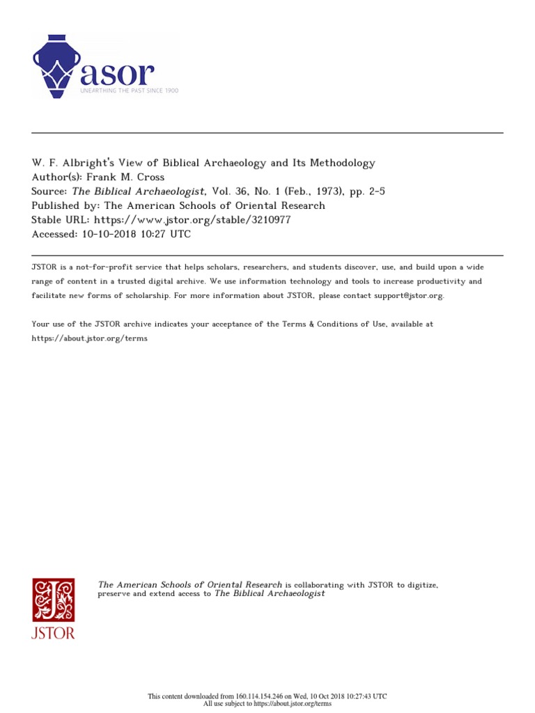 W.F Albright's View of Biblical Archaeology and Methodology | PDF ...