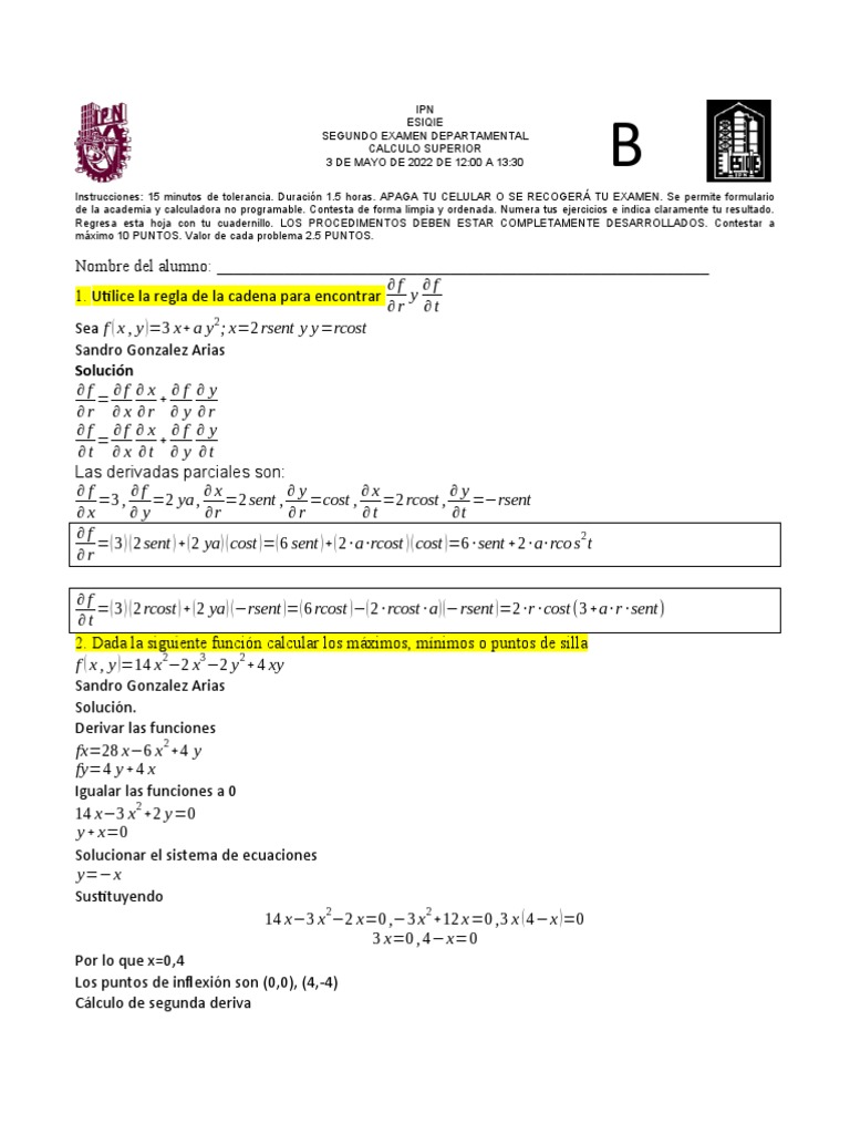 Segundo Examen Calculo Superior B Mat | PDF | Conceptos matemáticos | Física Matemática
