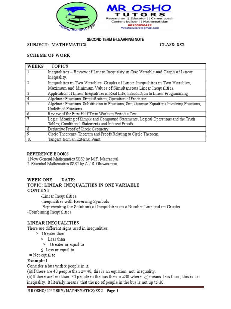 2ND Term S2 Mathematics | PDF | If And Only If | Inequality (Mathematics)