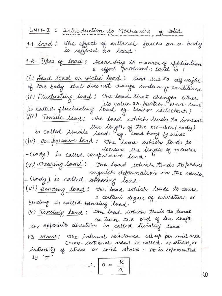 Hand Written Notes of Mechanics of Solid | PDF