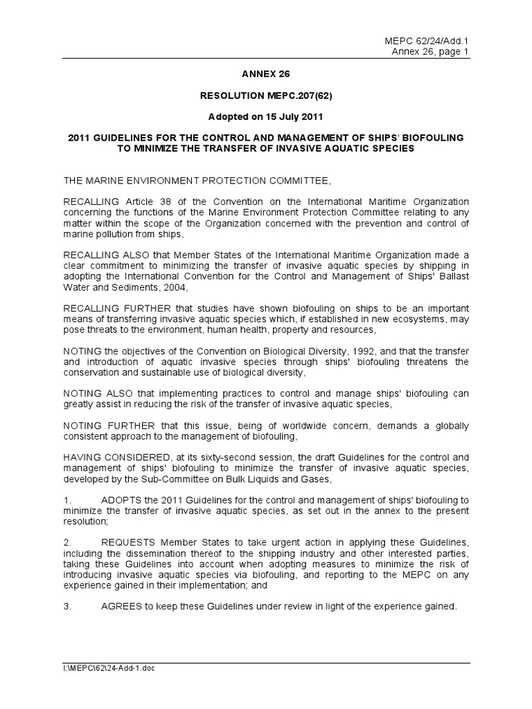Attachment 22.1 - IMO BIOFOULING GUIDELINES - RESOLUTION-MEPC.20762 ...