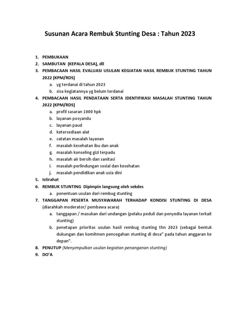 Susunan Acara Rembuk Stunting | PDF