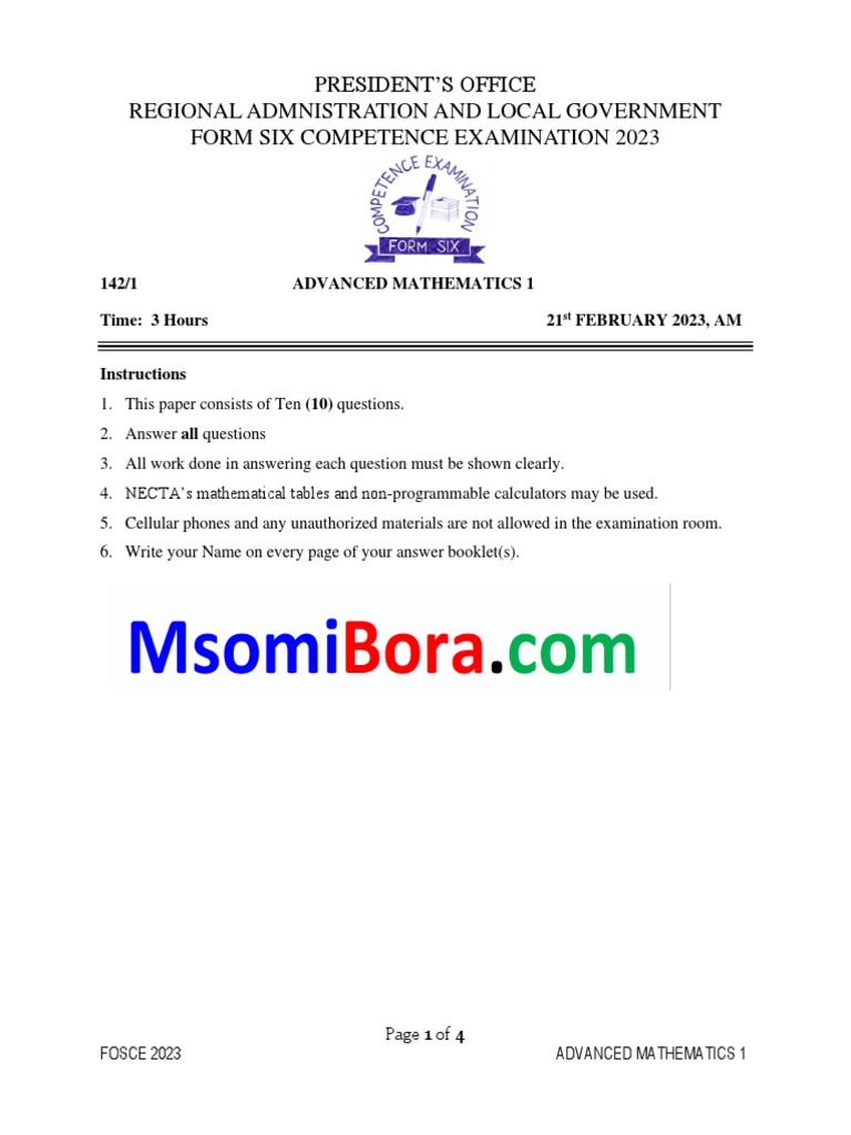 Adv. Math 1, 2023 | PDF | Mean | Probability Distribution