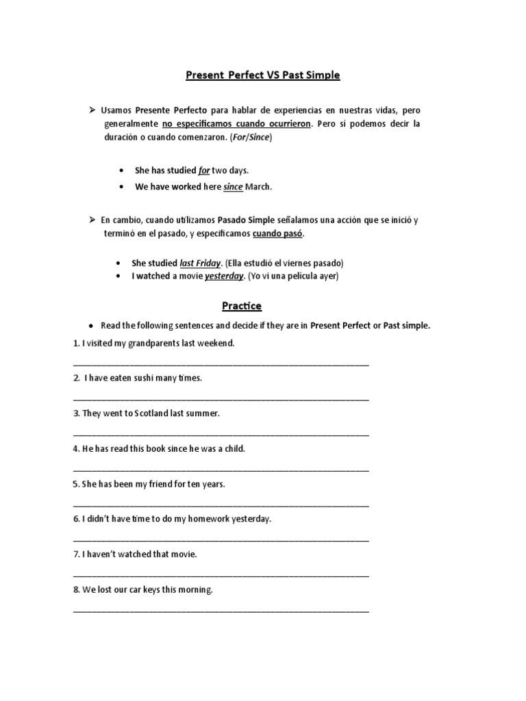 Presente Perfecto vs Pasado Simple | PDF | Artes del Lenguaje y ...