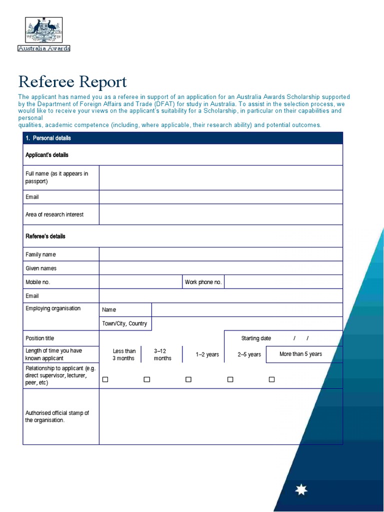 Australia Awards Referee Report Template | PDF | Leadership | Doctor Of ...