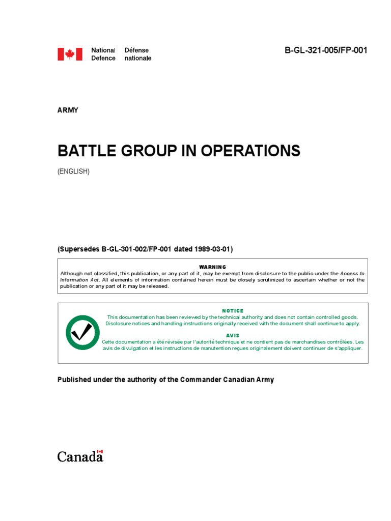 B GL 321 005 FP 001 (2012) Battle Group in Operations | PDF | Cbrn Defense | Irregular Military