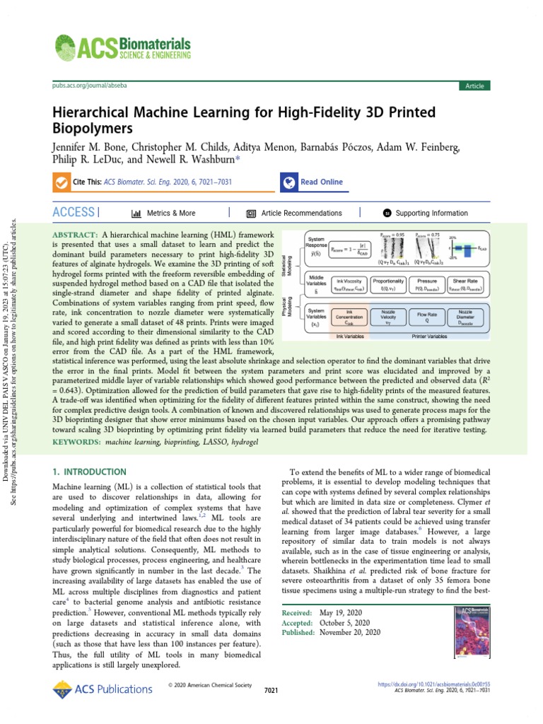 Hierarchical Machine Learning for High-Fidelity 3D Printed Biopolymers | PDF | Machine Learning ...
