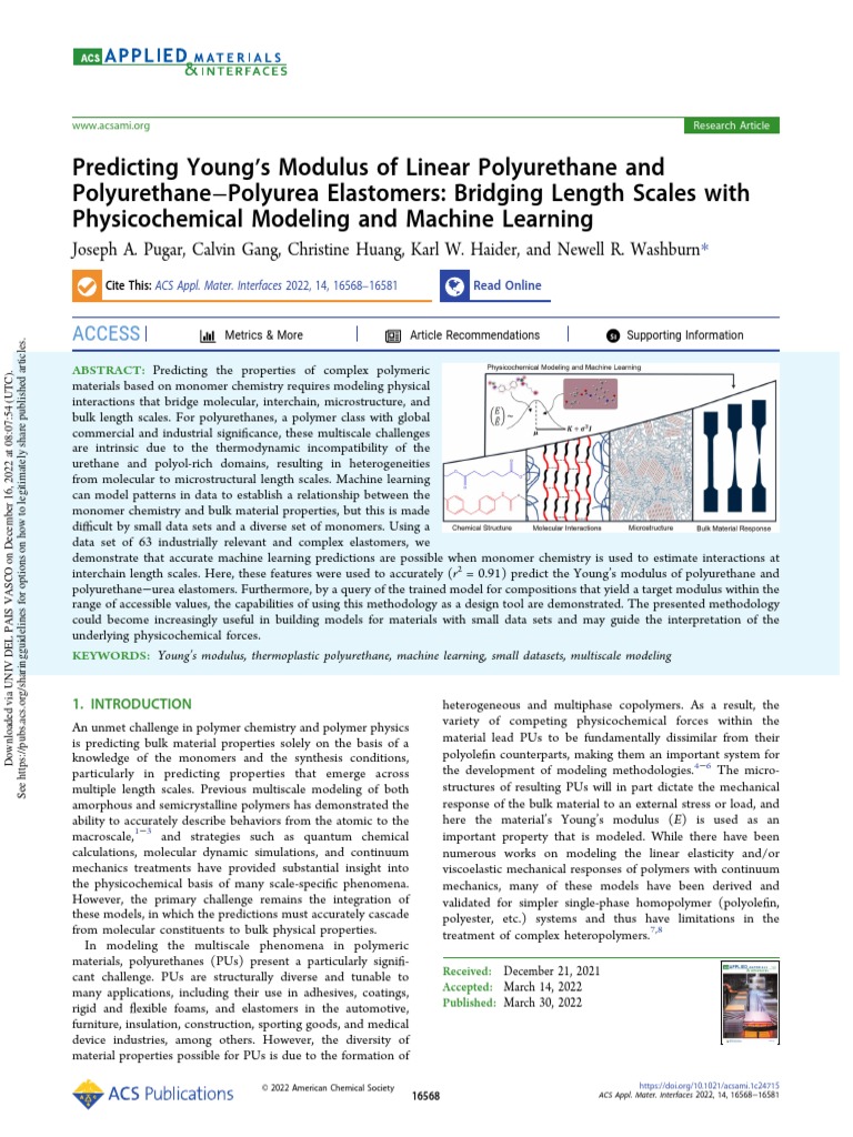 Predicting Young’s Modulus of Linear Polyurethane and Polyurethane ...