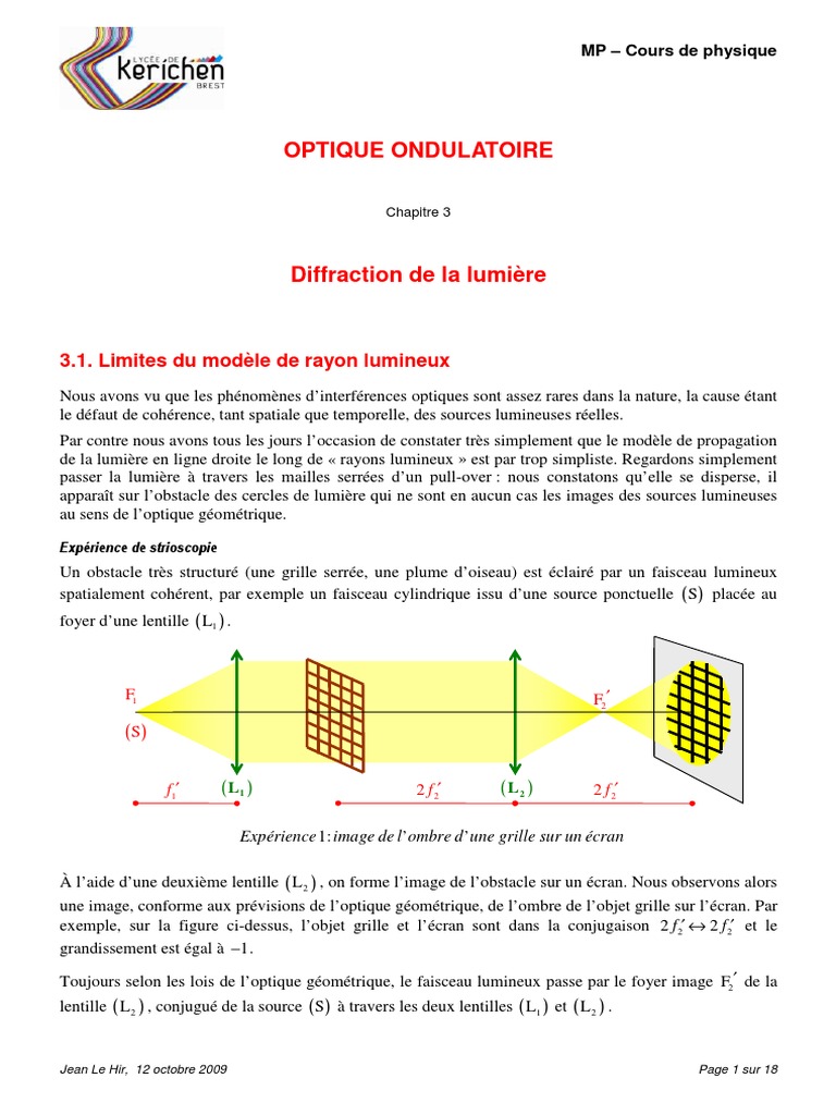 Diffraction de la lumière en optique | PDF | Diffraction | Lumière