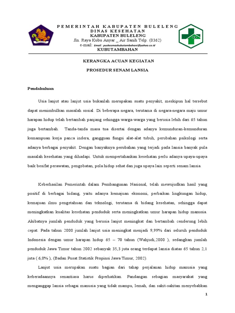 KAK Senam Lansia | PDF | Kesehatan Holistik