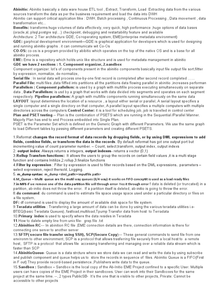 Abinitio Questions | PDF | Computer Data | Databases