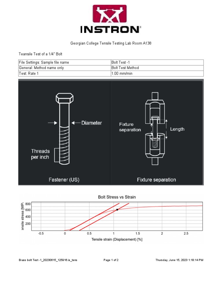 Brass Bolt Tensile Test Results | PDF | Technology & Engineering