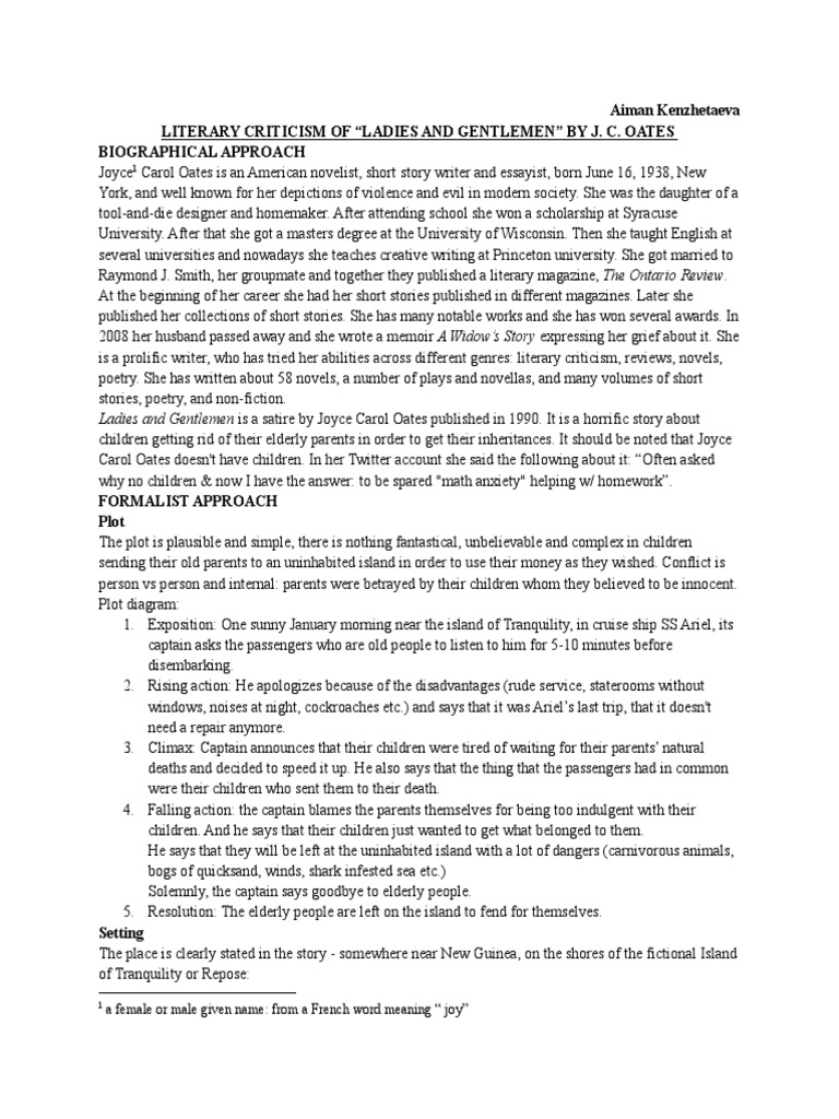 Literary Critique of Oates' "Ladies and Gentlemen" | PDF | Id | Narration