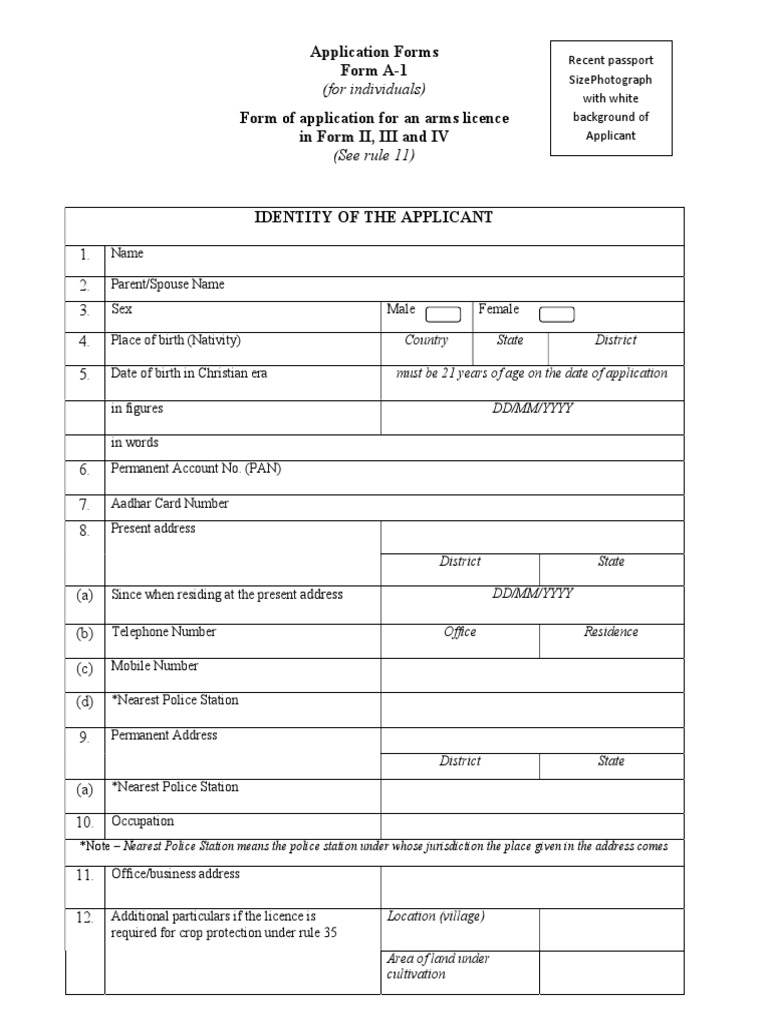 Gun License Application Form A-1 | PDF | Identity Document | License
