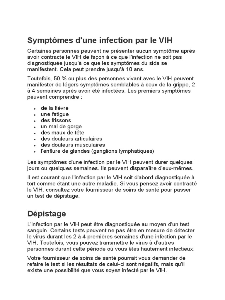 Symptômes et dépistage du VIH | PDF | Mode de vie