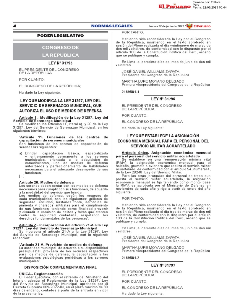 Congreso de La República: Normas Legales | PDF | Perú | Servicio militar