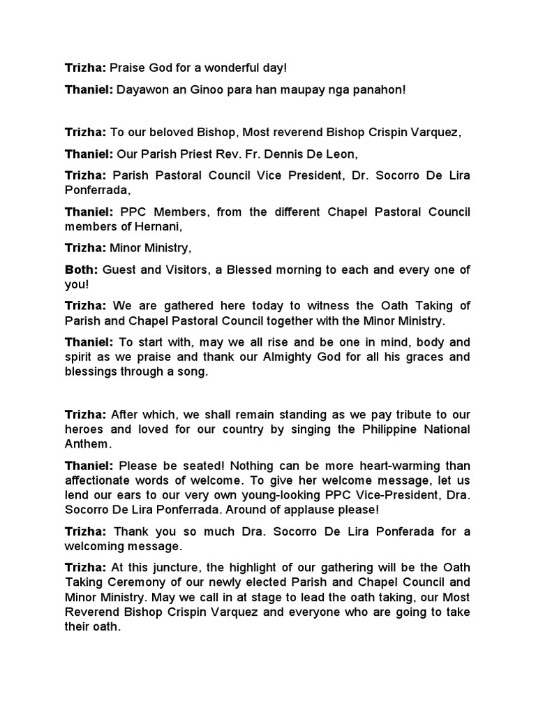 Script For Oath Taking | PDF