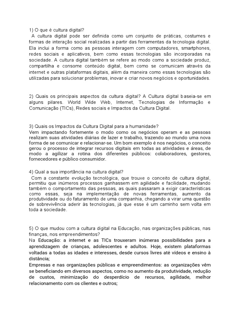 Cultura Digital Pdf Tecnologia Da Informação E Comunicação Internet