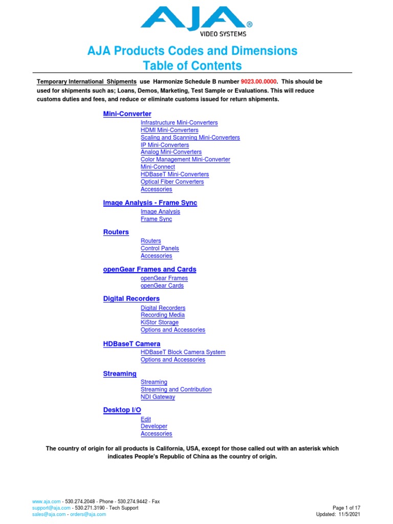 AJA Product Code October-2021 | PDF | Computers