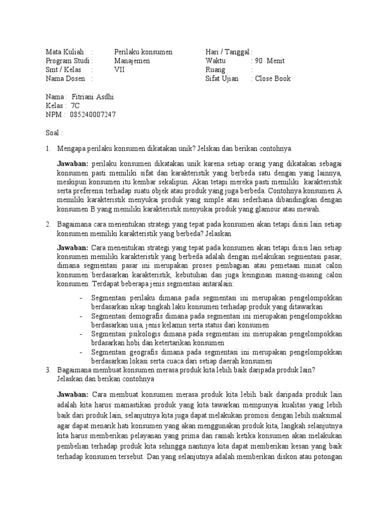 UTS Perilaku Konsumen | PDF