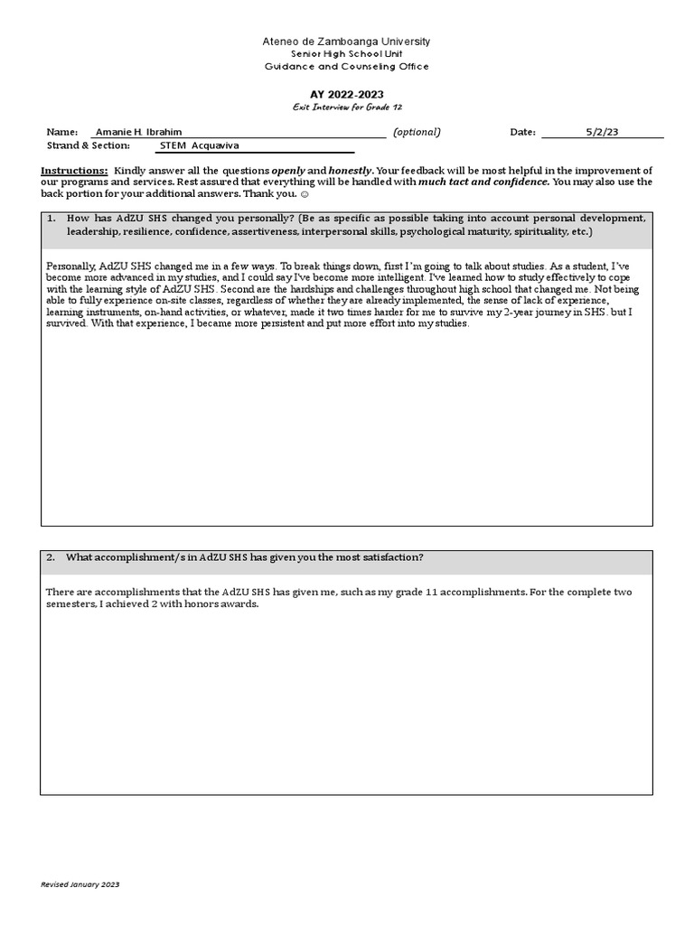 Acquaviva-Ibrahim - Exit Interview Clearance | PDF | Psychological Concepts | Psychology