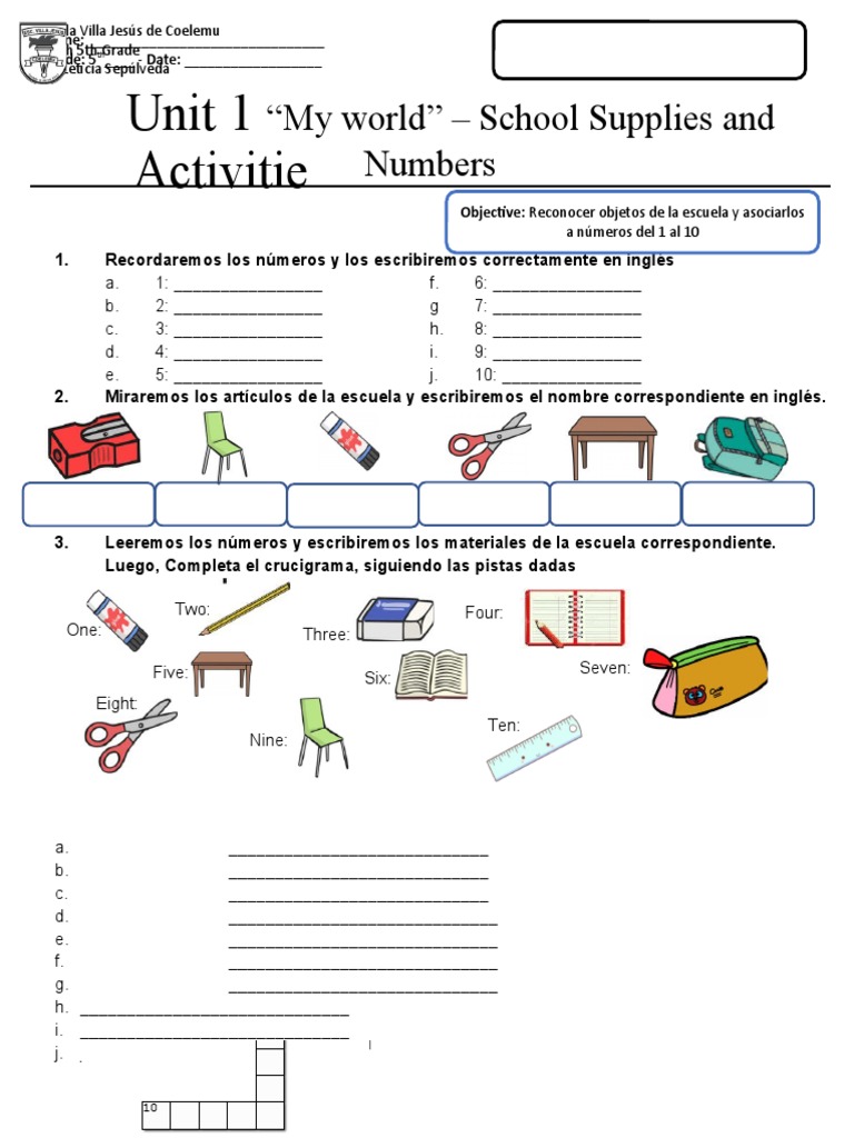 Lesson 1 - School Supplies and Numbers | PDF