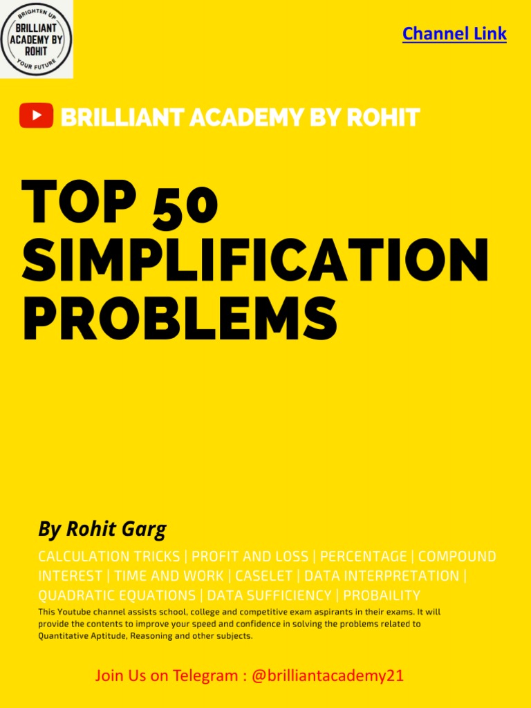 Top 50 Simplification Questions | PDF | Teaching Methods & Materials ... Top 50 Simplification Questions | PDF | Teaching Methods & Materials ...