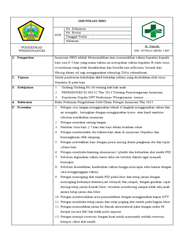 Sop Imunisasi Hbo | PDF