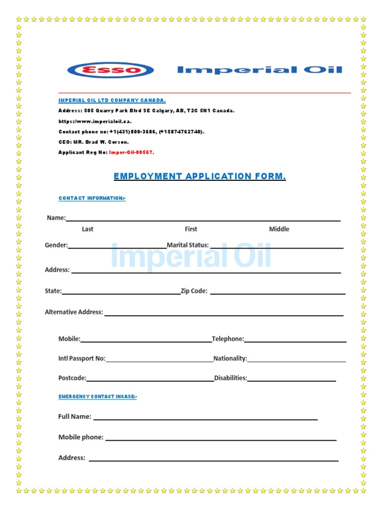 IMPERIAL OIL LTD COMPANY CANADA EMPLOYMENT APPLICATION FORM. (1) | PDF