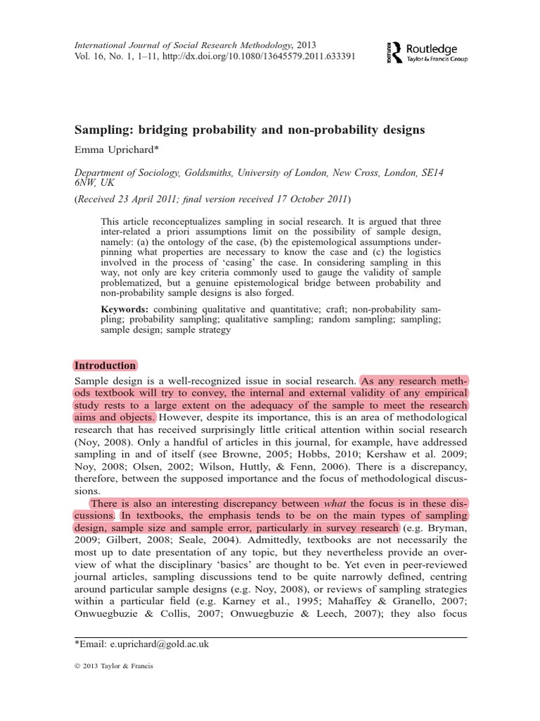 Sampling bridging probability and non probability designs | PDF | Methodology | Sampling ...