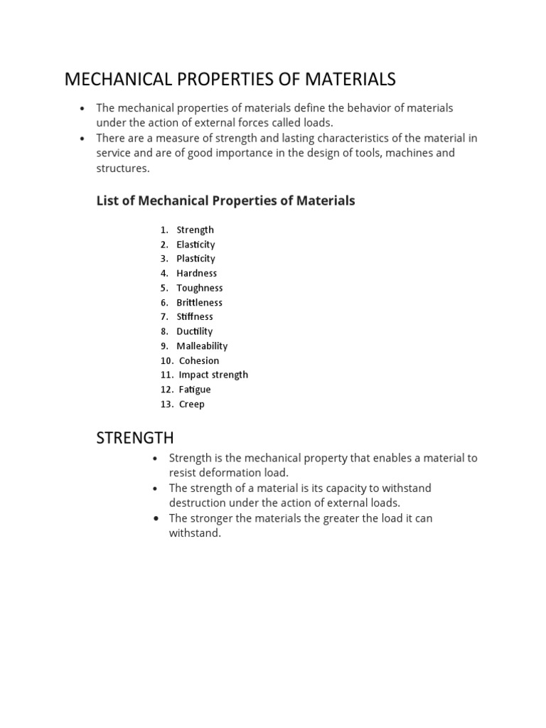 Mechanical Properties of Materials | PDF | Deformation (Engineering) | Strength Of Materials