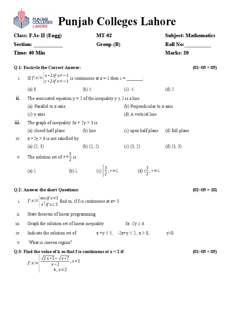 MT-02 (A+B) Saadat | PDF | Linear Programming | Plane (Geometry)