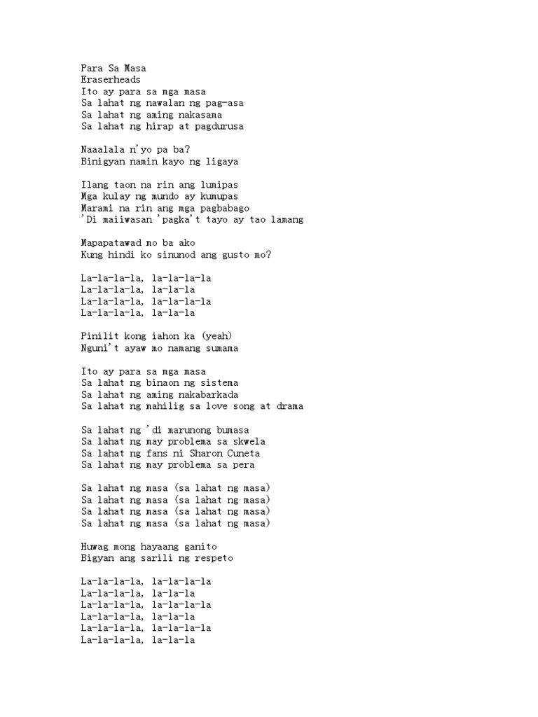 Para Sa Masa - Lyrics | PDF