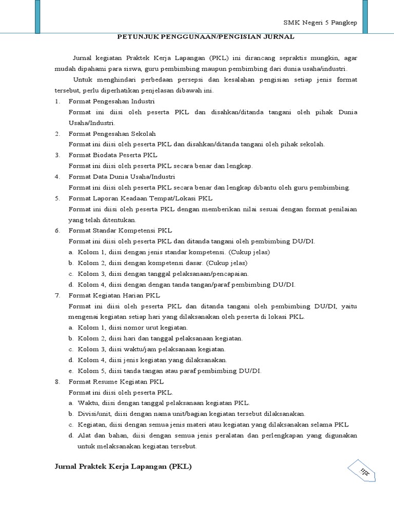 Isi Jurnal PKL Siswa DPIB | PDF