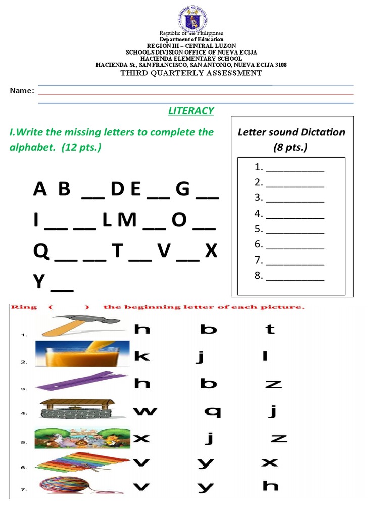 3rd Periodical Test Kinder-Jmla | PDF