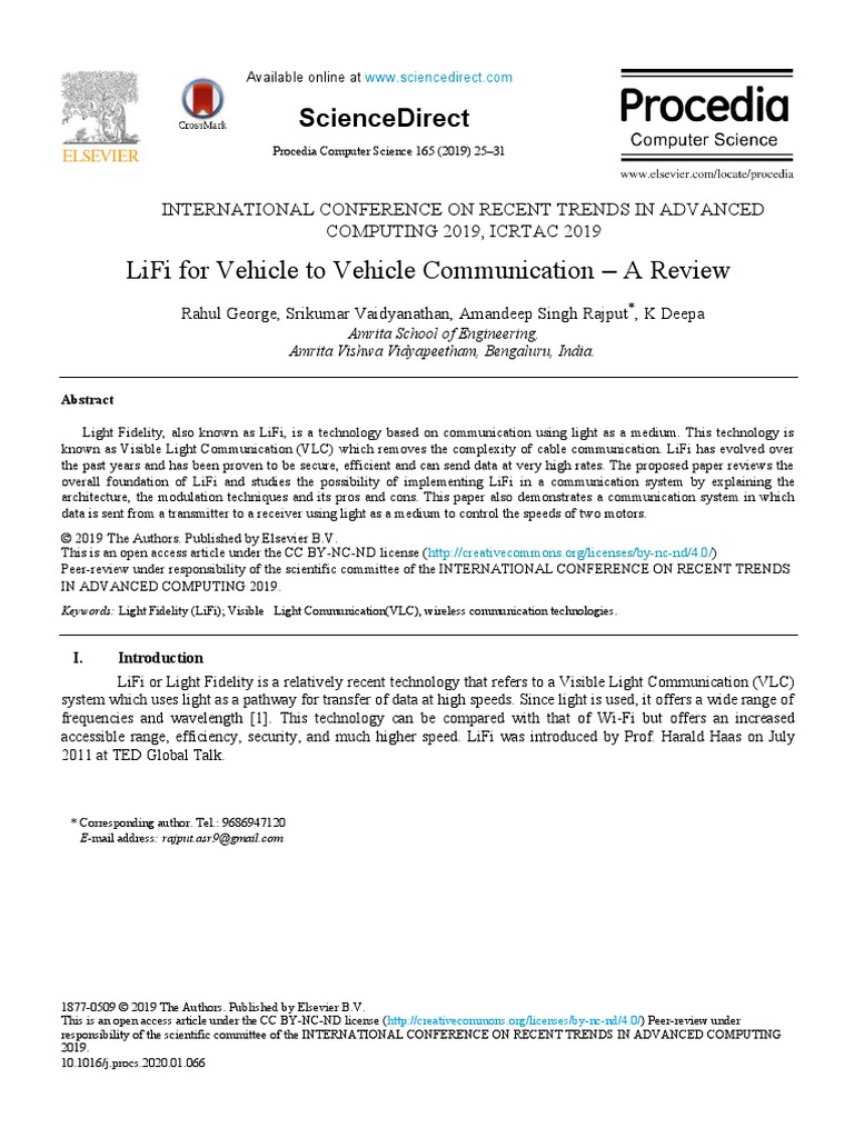 2 LiFi For Vehicle To Vehicle Communication - A Review | PDF