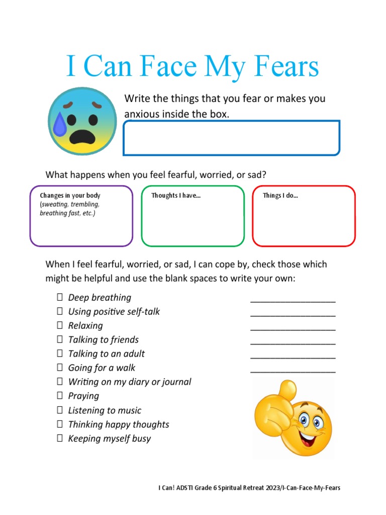 My Fears Worksheet: Coping Strategies | PDF