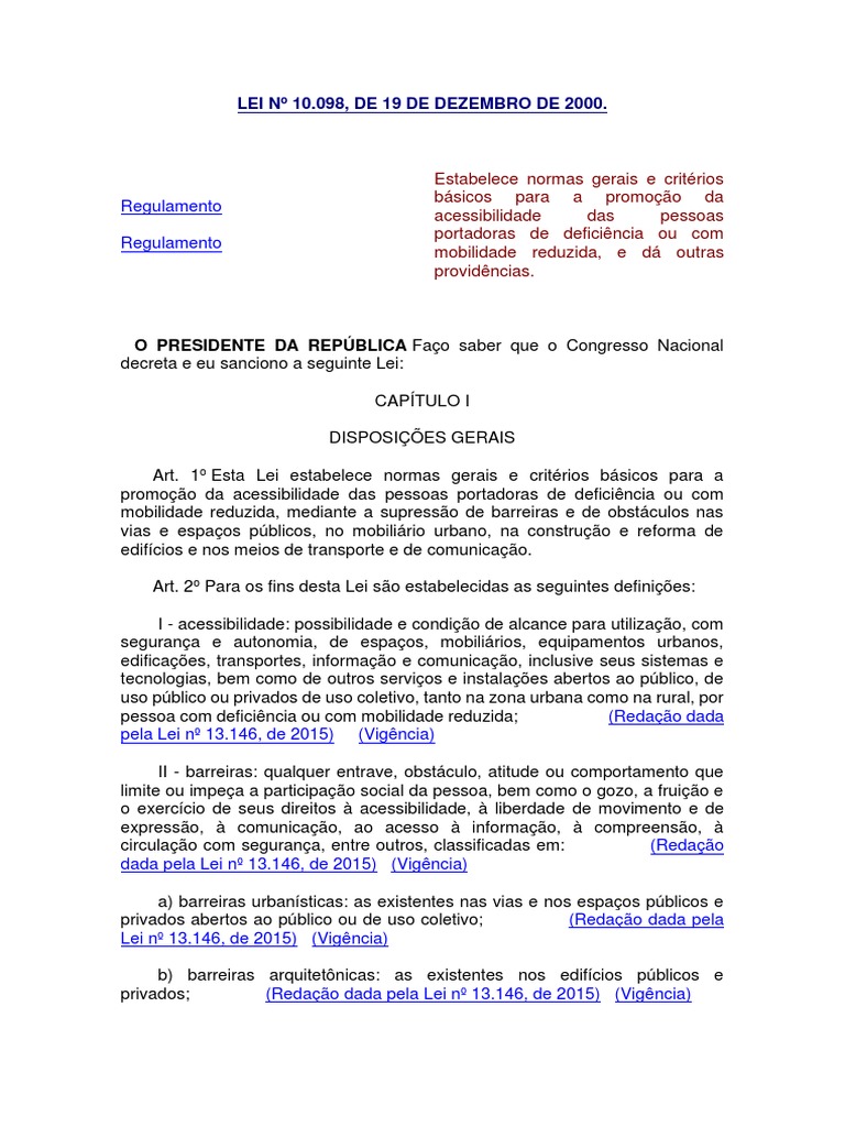 Lei 10098 Pessoa Com Deficiencia | PDF | Acessibilidade