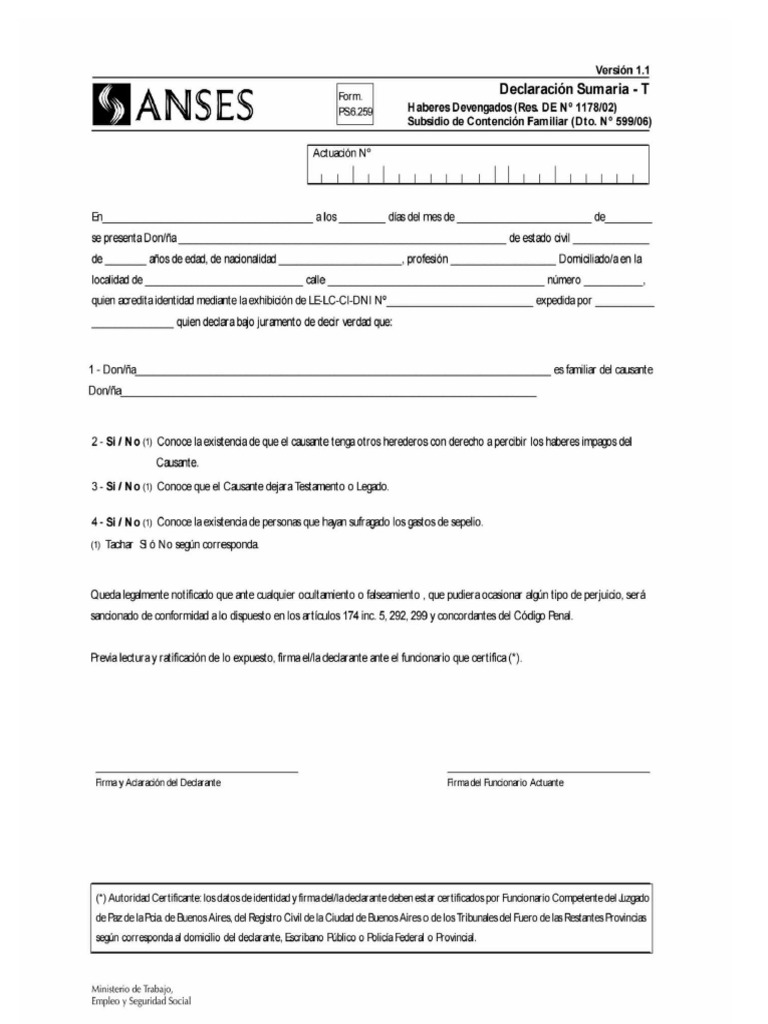 Formulario P.S. 6.259 | PDF