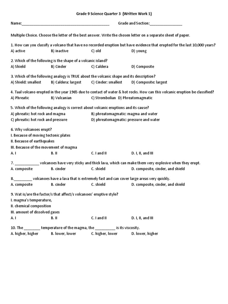 G9-Science Written Works1-4 Q3 | PDF | Climate Change | Volcano