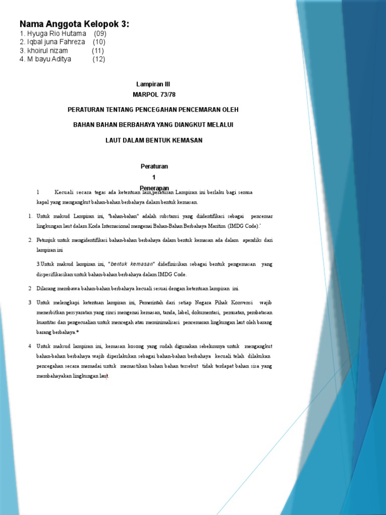 Tugas Marpol Kelompok 3 (ANNEX III) | PDF | Hukum | Teknologi & Rekayasa