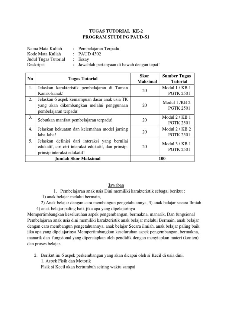 Tugas 2 Pembelajaran Terpadu. | PDF | Karier & Perkembangan | Sains & Matematika