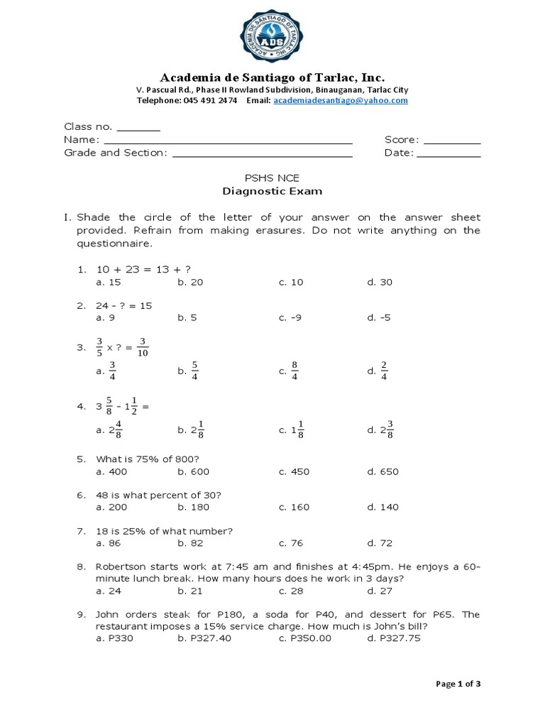 Diagnostic Exam - Grade 6 | PDF | Teaching Methods & Materials