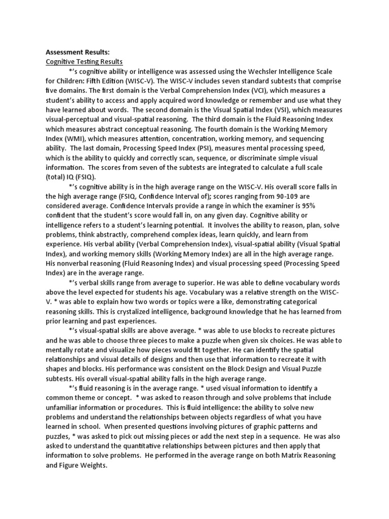 WISC-V Template | Download Free PDF | Wechsler Adult Intelligence Scale ...