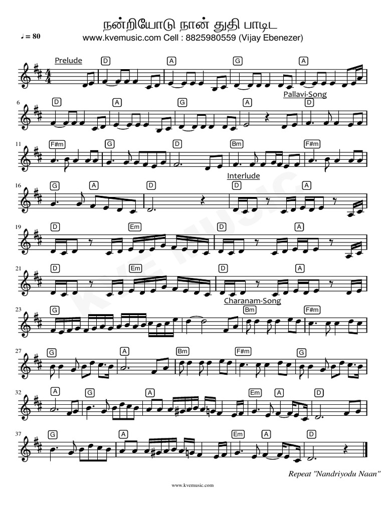 Nandriyodu Naan Thuthi Paduven-Tamil Malayalam Christian Song Notation ...